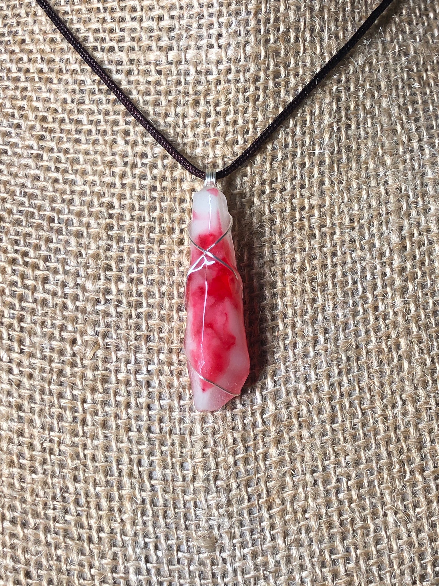 Red crystal- wrapped glow crystal necklace – Dream Anchor Artifacts